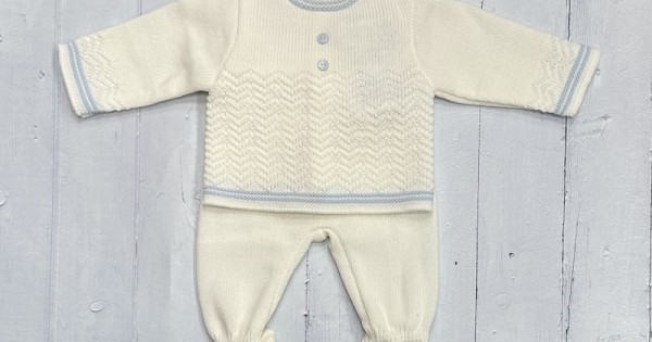 Pex Knitted Cream And Blue Footed Trouser Set - Pom Pom Baby | Baby ...
